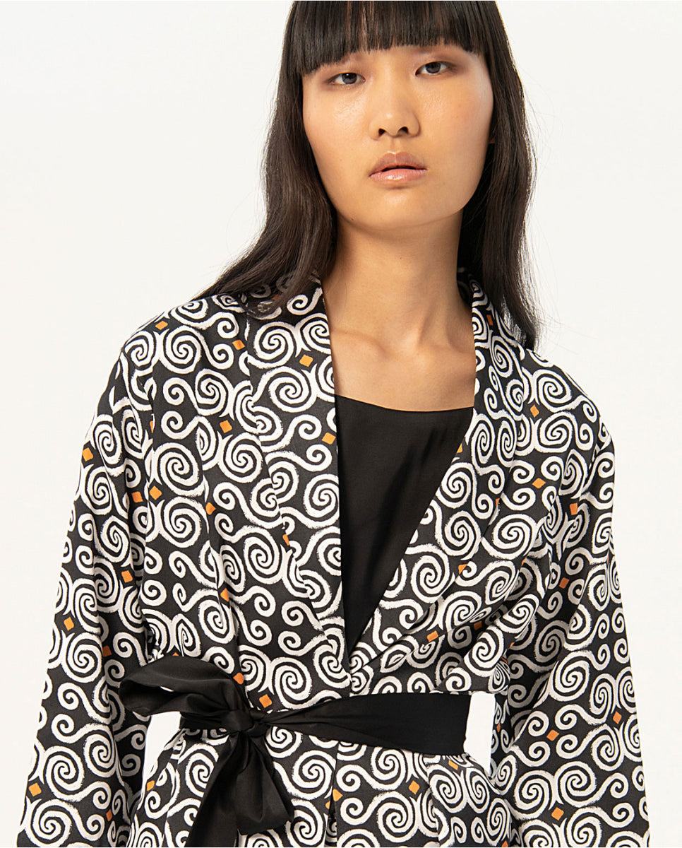 SURKANA Printed satin kimono kimono jacket Black – Burgess Department Store