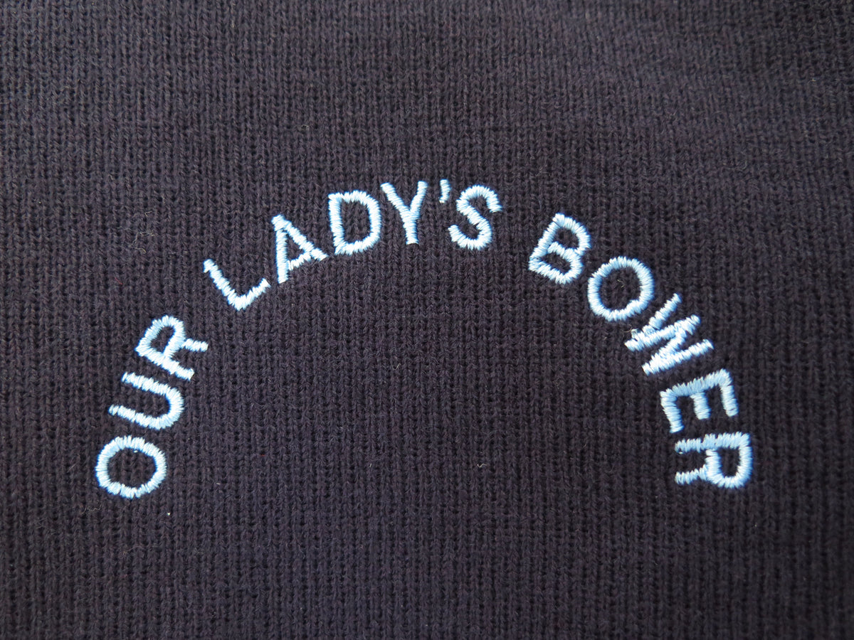 OUR LADY'S BOWER Crested Round Neck Wool Jumper Navy – Burgess ...
